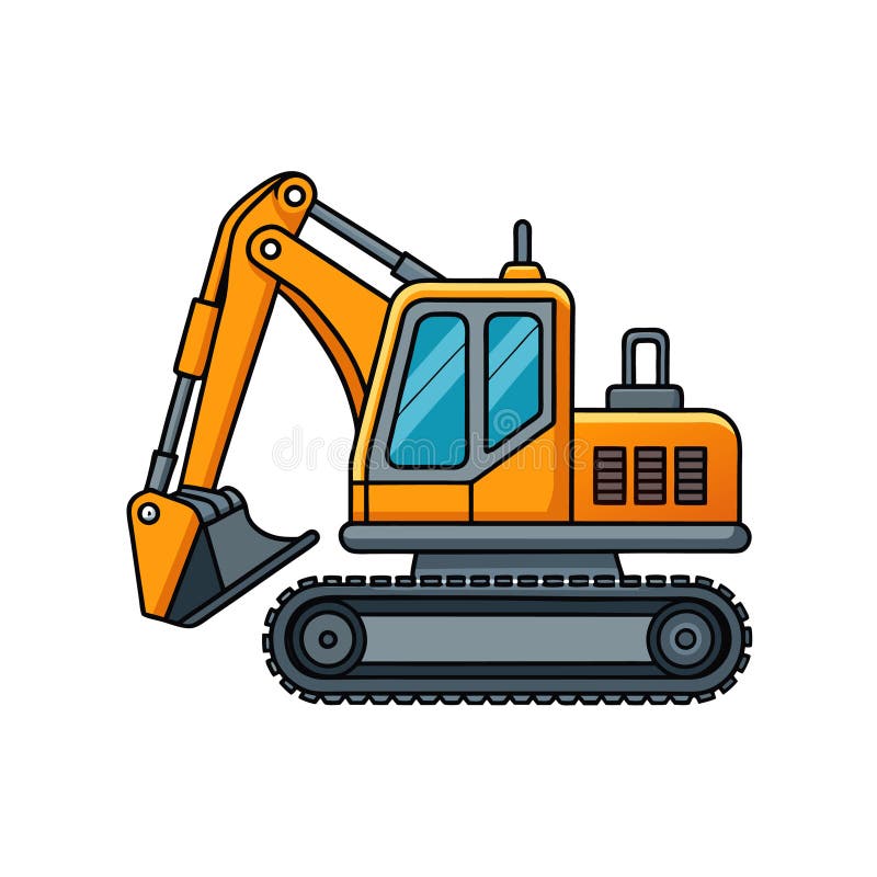 Cartoon Orange Excavator, Construction Vehicle Vector Illustration ...