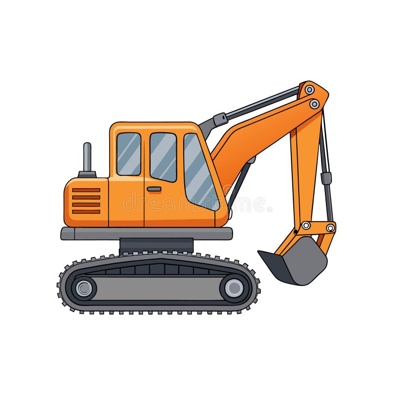 Cartoon Orange Excavator Illustration Isolated on White Background ...