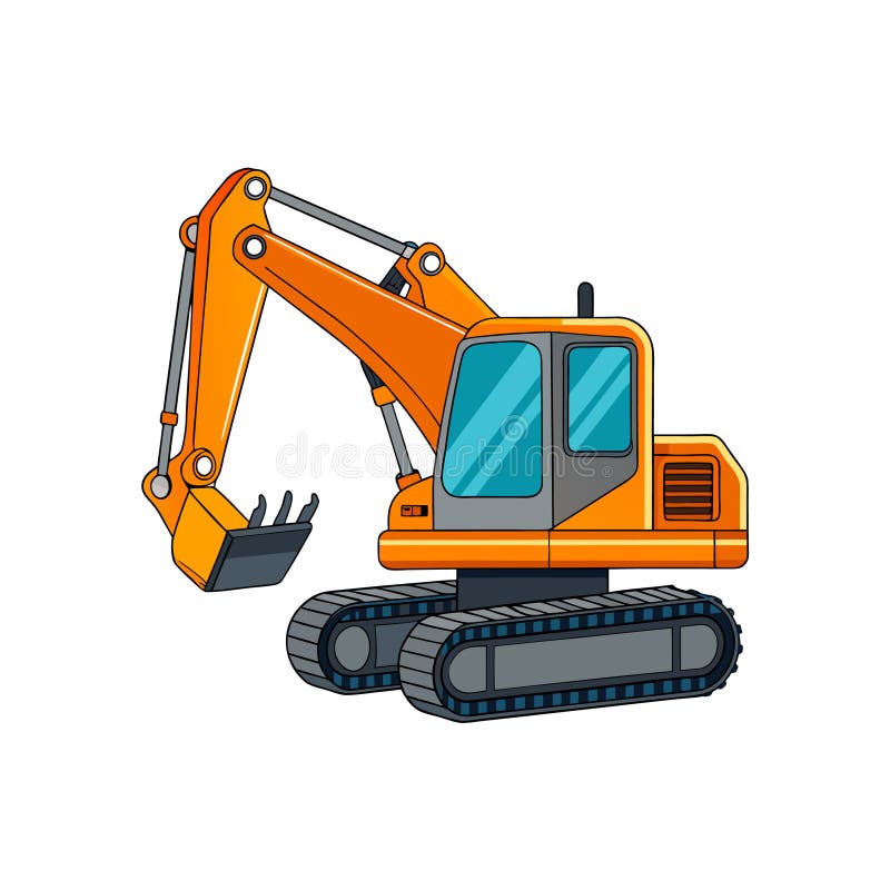 Cartoon Orange Excavator Isolated on White Background Illustration ...