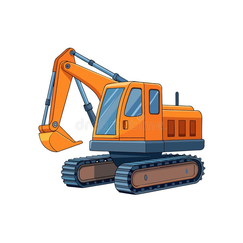 Cartoon Orange Excavator Isolated on White Background Illustration ...