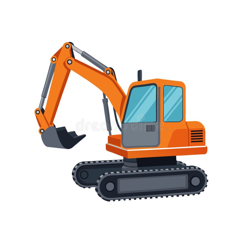 Cartoon Orange Excavator on White Background Illustration Stock ...