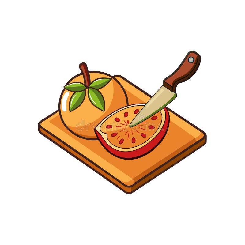 Cartoon Orange, Halved Orange, and Knife on Board Stock Illustration ...