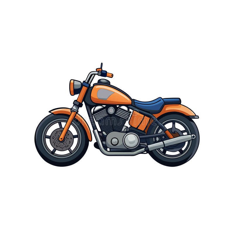 Cartoon Orange Motorcycle Illustration on White Background Stock ...