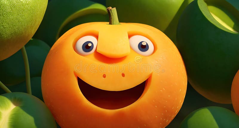 A Cartoon Orange with a Smile on Its Face, Surrounded by Other Oranges ...