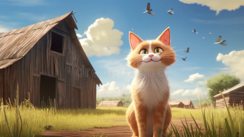 Cartoon Orange Tabby Cat Walking Outside in the Grass Stock Photo ...