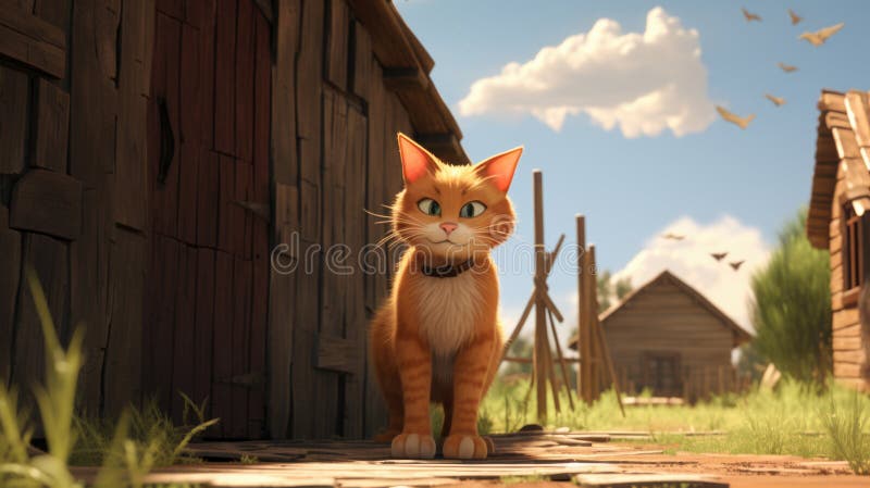 Cartoon Orange Tabby Cat Walking Outside in the Grass Stock ...