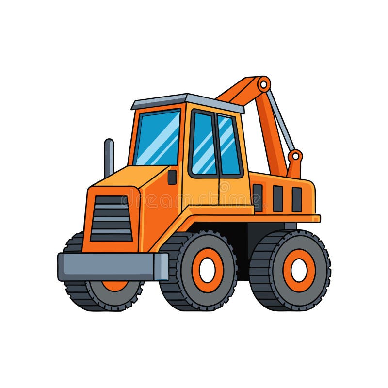 Cartoon Orange Tractor with Crane Arm Vector Illustration Stock ...