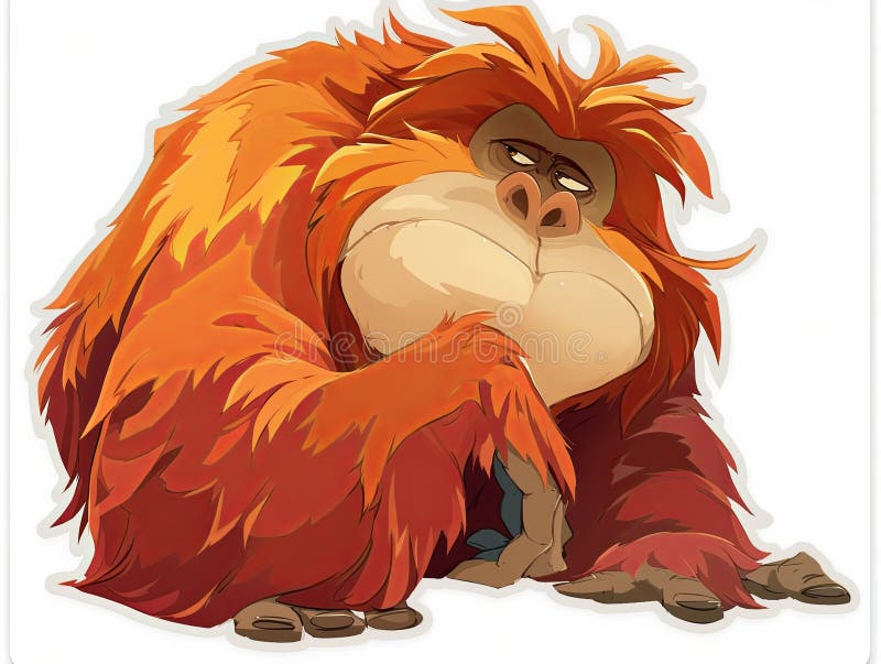 Cartoon Orangutan Sitting, Thoughtful Expression Stock Illustration ...