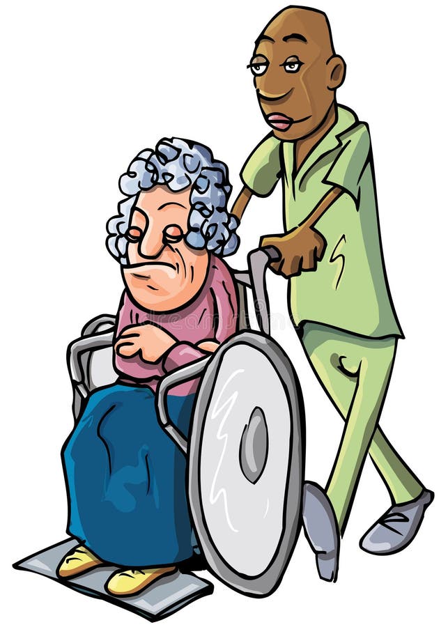 Cartoon of an Orderly Pushing an Old Lady Stock Vector - Illustration ...