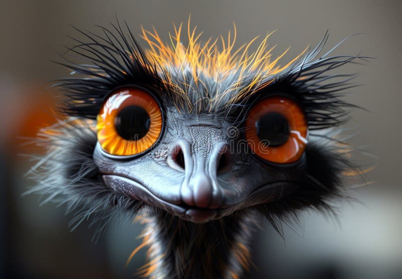 A Cartoon Ostrich with Orange Eyes and a Black Beak. the Ostrich Has a ...
