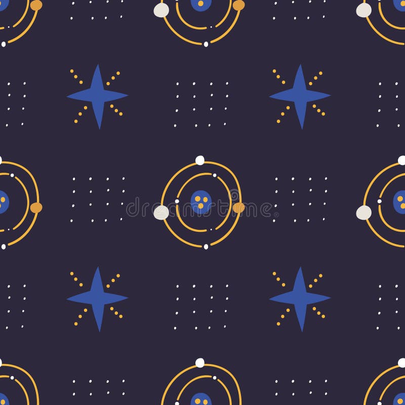 Cartoon Outer Space, Cosmos Stars Vector Seamless Pattern. Stock Vector ...