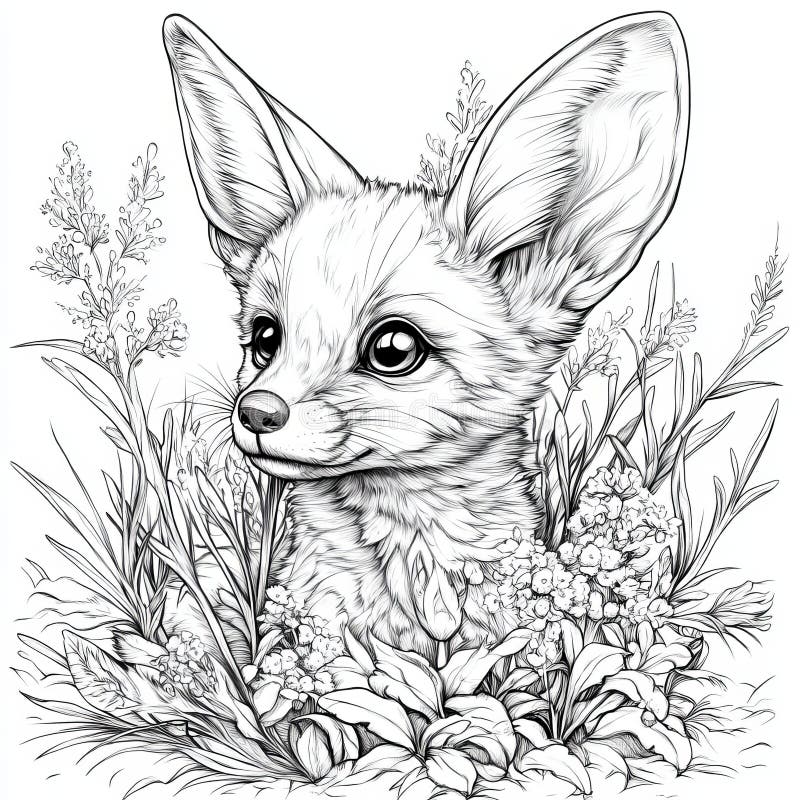 Cartoon Outline Drawing of a Cute Fox on a White Background with Black ...