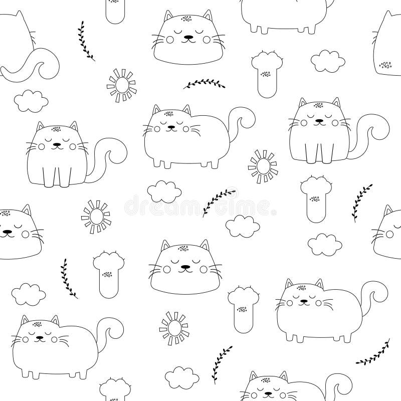 Cartoon Outline of a Seamless Cat Pattern. Vector Illustration Stock ...