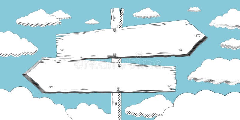 Cartoon Outline Signpost with Two Arrows Stock Illustration ...