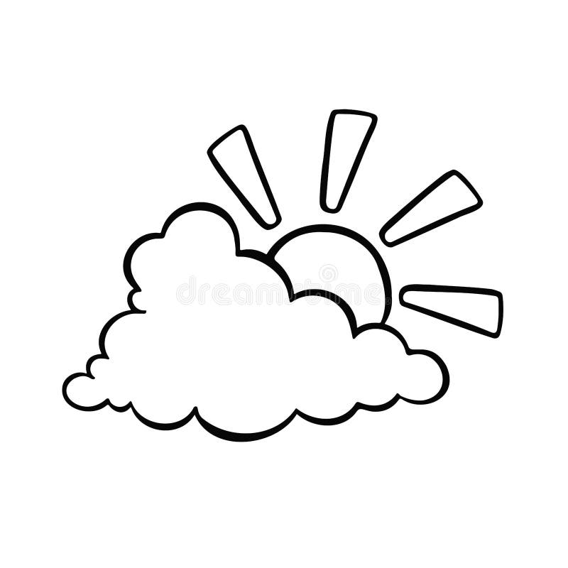 Cartoon Outline Sun Behind and Cloud Vector Illustration Stock Vector ...