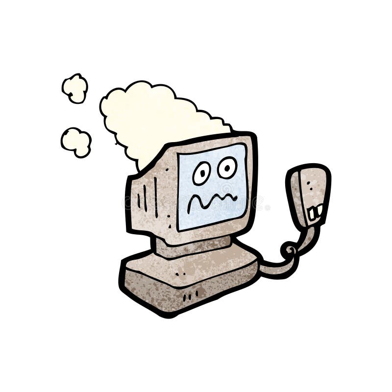 Cartoon Overheated Computer Stock Vector - Illustration of doodle, hand ...