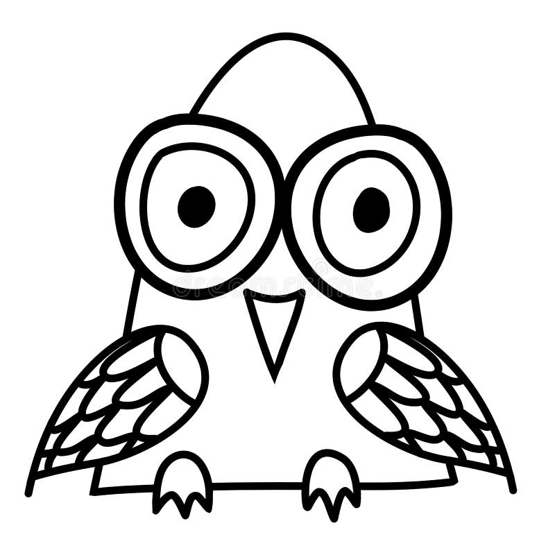 Cartoon Owl, Big Round Eyes Triangular Shape, Doodle Hand Drawn Vector ...