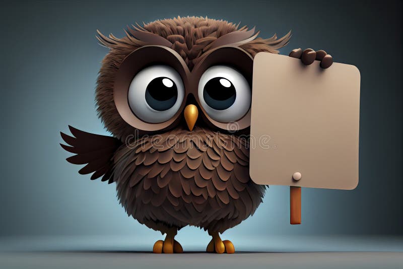 Cartoon Owl Bird Holding Blank Sign Stock Illustration - Illustration ...