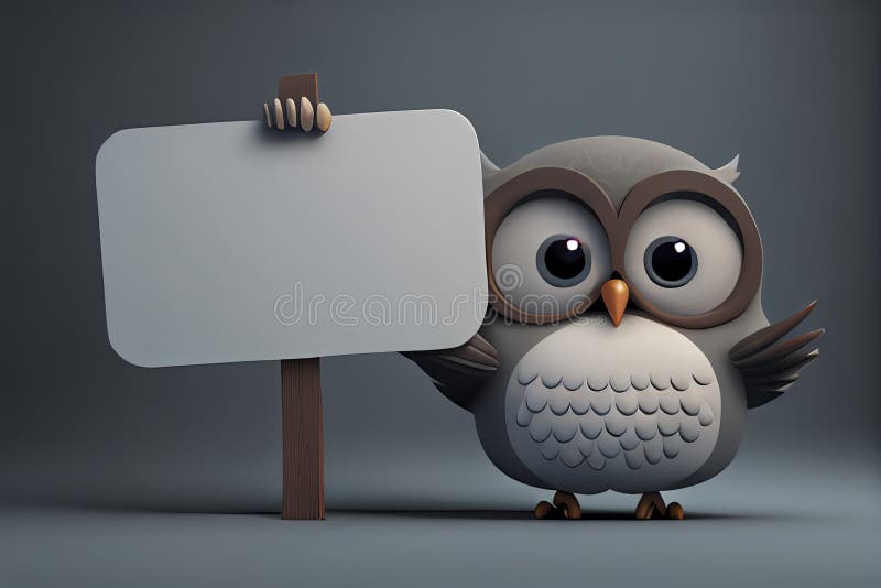 Cartoon Owl Bird Holding Blank Sign Stock Illustration - Illustration ...