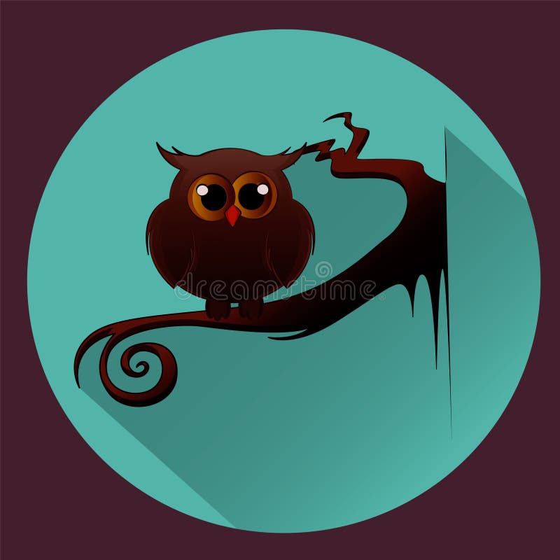 Cartoon Owl on Branch. Halloween Icon Stock Vector - Illustration of ...