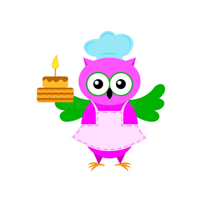 Cartoon owl-cook with cake stock vector. Illustration of fauna - 141991131