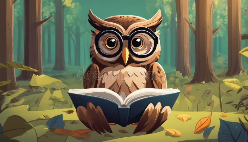 A Cartoon Owl Reading a Book Stock Illustration - Illustration of ...