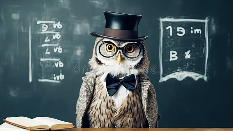 A Cartoon Owl Wearing Glasses and a Bow Tie is Standing in Front of a ...