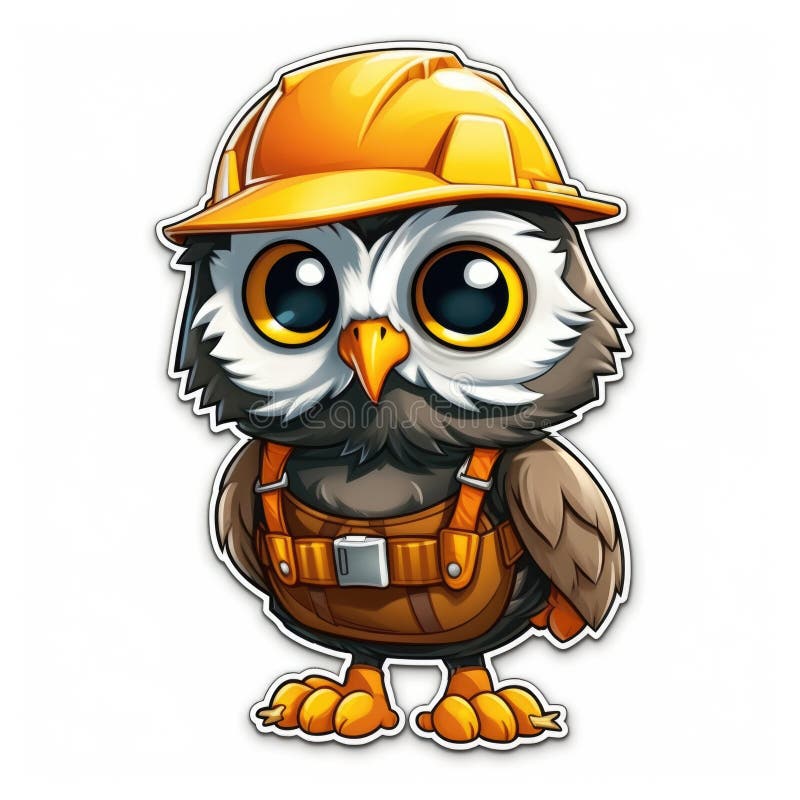 A Cartoon Owl Wearing a Hard Hat. Stock Illustration - Illustration of ...