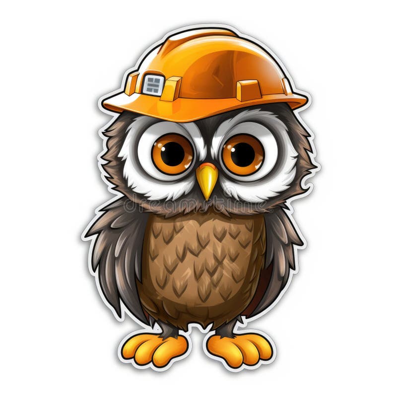 A Cartoon Owl Wearing a Hard Hat. Stock Illustration - Illustration of ...