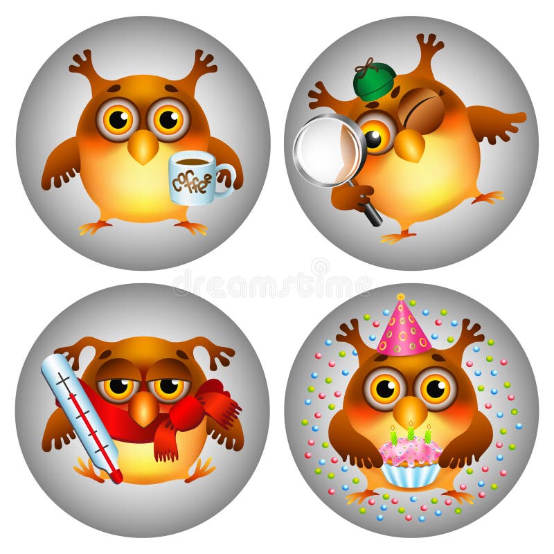 Cartoon owls icon set stock vector. Illustration of happy - 78368870