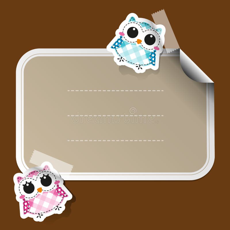 Cartoon Owls Sticker with Place for Text Stock Vector - Illustration of ...