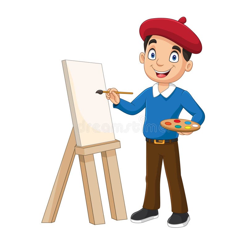 Cartoon of a Painter Painting a Landscape Stock Illustration ...
