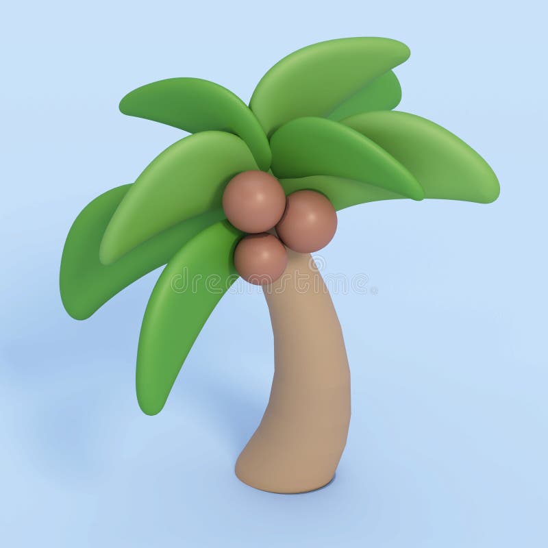 Cartoon Palm Tree Isolated on Blue Background. 3D Illustration Stock ...