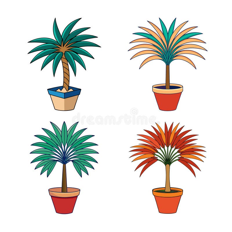Cartoon Palm Tree in Pot Illustration Stock Vector - Illustration of ...