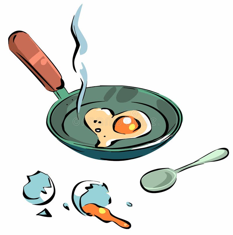 Cartoon Pan with Fried Egg. Cooking Foods. Scrambled Eggs Stock Vector ...