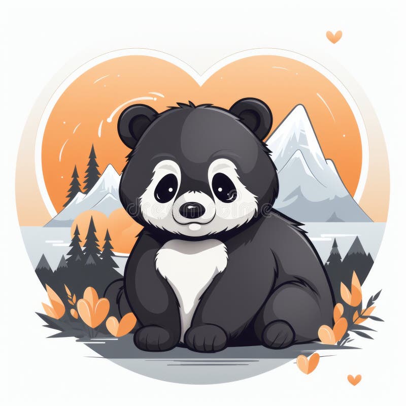 A Cartoon Panda Bear Sitting in Front of a Mountain Stock Illustration ...