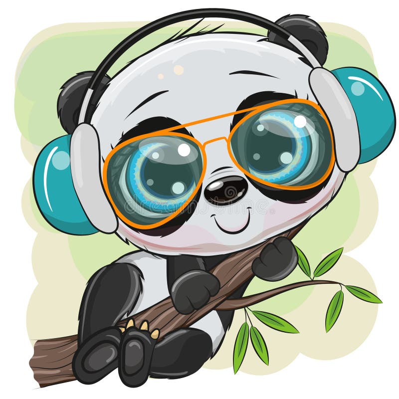 Panda with headphones stock vector. Illustration of cute - 59374386