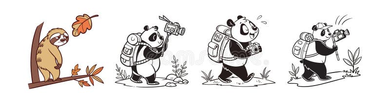 Cartoon Panda Hiking and a Sad Sloth Stock Vector - Illustration of ...