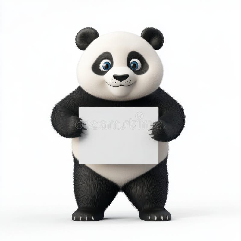 A Cartoon Panda is Holding a White Board Stock Illustration ...