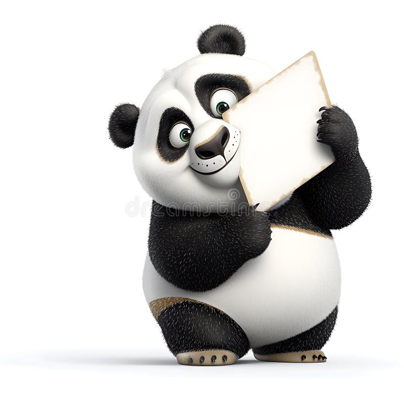 Cartoon Panda Holding Blank Sign for Customization Stock Illustration ...