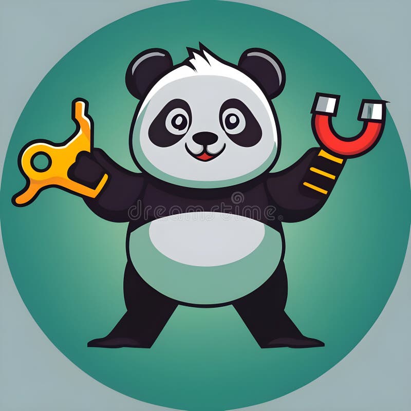 Cartoon Panda Mascot with 3D Spare Part Stock Illustration ...