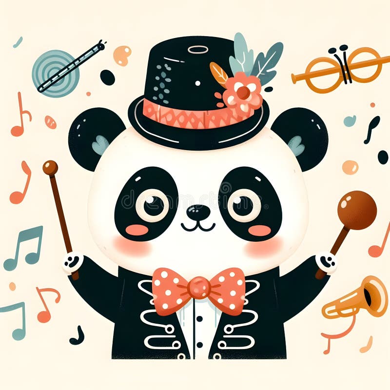 Cartoon Panda Music Conductor Stock Illustration - Illustration of ...