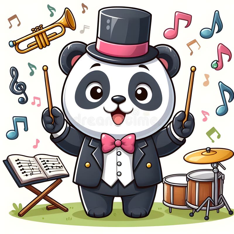 Cartoon Panda Music Conductor Stock Illustration - Illustration of ...