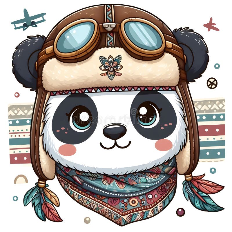 Cartoon Panda in a Pilot Hat Stock Illustration - Illustration of ...