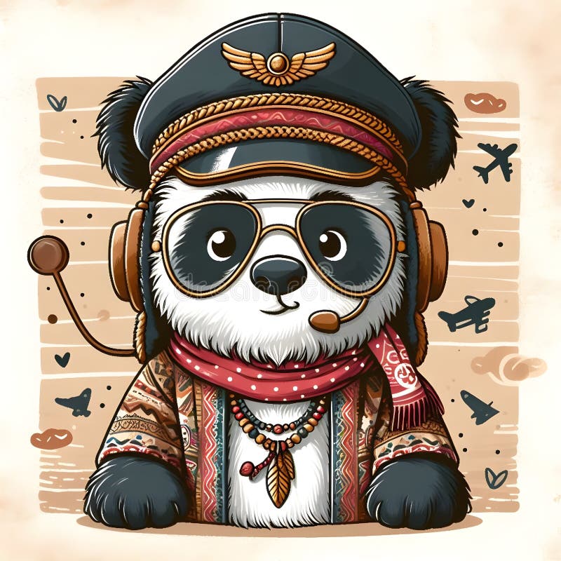 Cartoon Panda in a Pilot Hat Stock Illustration - Illustration of cute ...