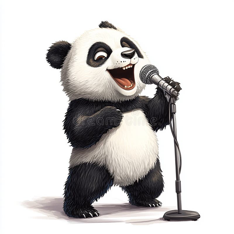 Cartoon Panda Singing into a Microphone Stock Illustration ...