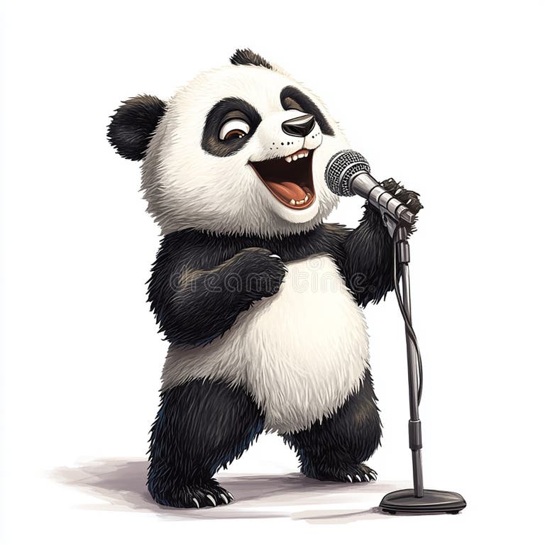 Cartoon Panda Singing into a Microphone Stock Illustration ...