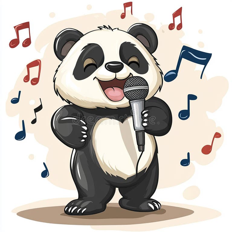 Cartoon Panda Singing into a Microphone Stock Illustration ...