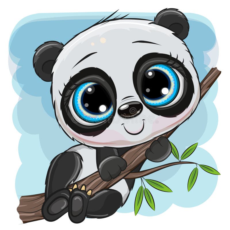Cartoon Panda is Sitting on a Tree Stock Vector - Illustration of ...