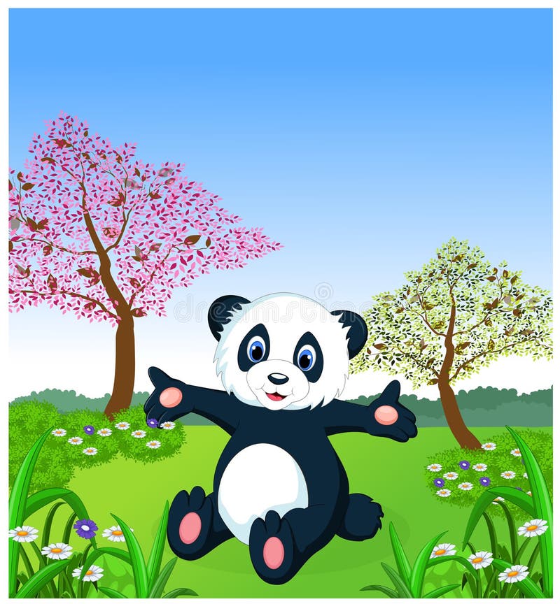Cartoon Panda Sitting and at the Zoo Stock Illustration - Illustration ...